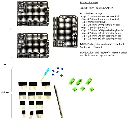 PTSolns Prototype PCB Microcontroller Shield for Arduino Uno (Proto-Shield Deluxe)