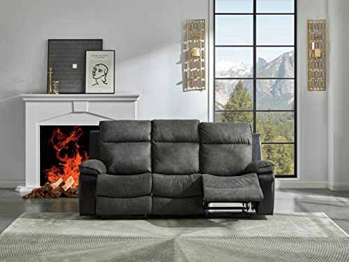 Signature Design by Ashley Woodsway Modern Faux Leather Tufted Reclining Sofa, Gray & Black