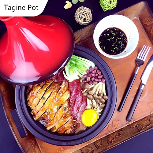 Moroccan Tagine Enameled Cast Iron Tajine Cooking Pot with Cone-Shaped Closed Lid for Stew Casserole Slow Cooker 1.7L Tajine Cookware (Purple)