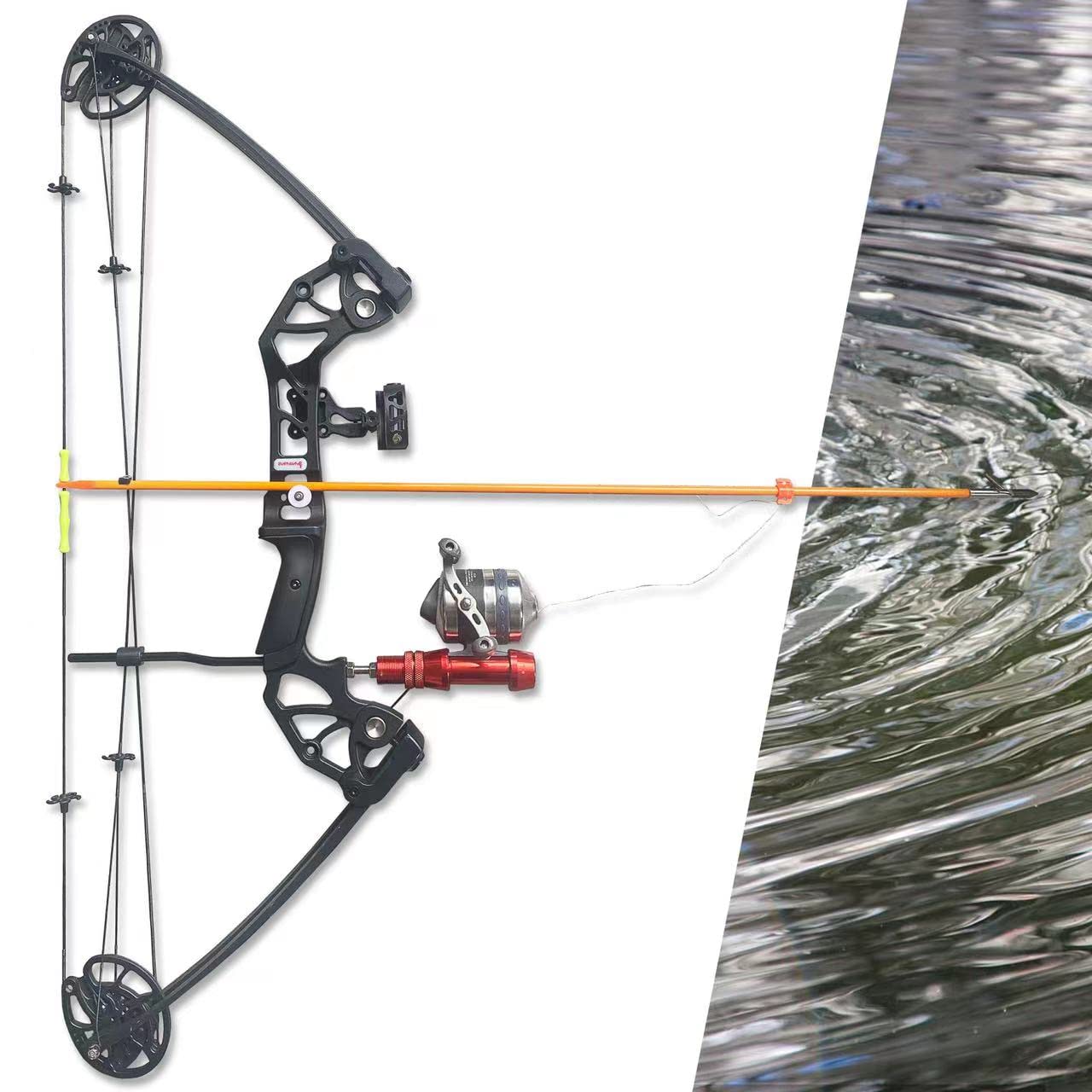 PANDARUS Bowfishing Bow Kit with Arrow Ready to Shoot Right Handed 15-45 LBS Draw Length 18"-29.5" Adjustable,Axle-to-Axle: 34.2",Complete Compound Bow Fishing Kit 2024 New(Black Left Handed)
