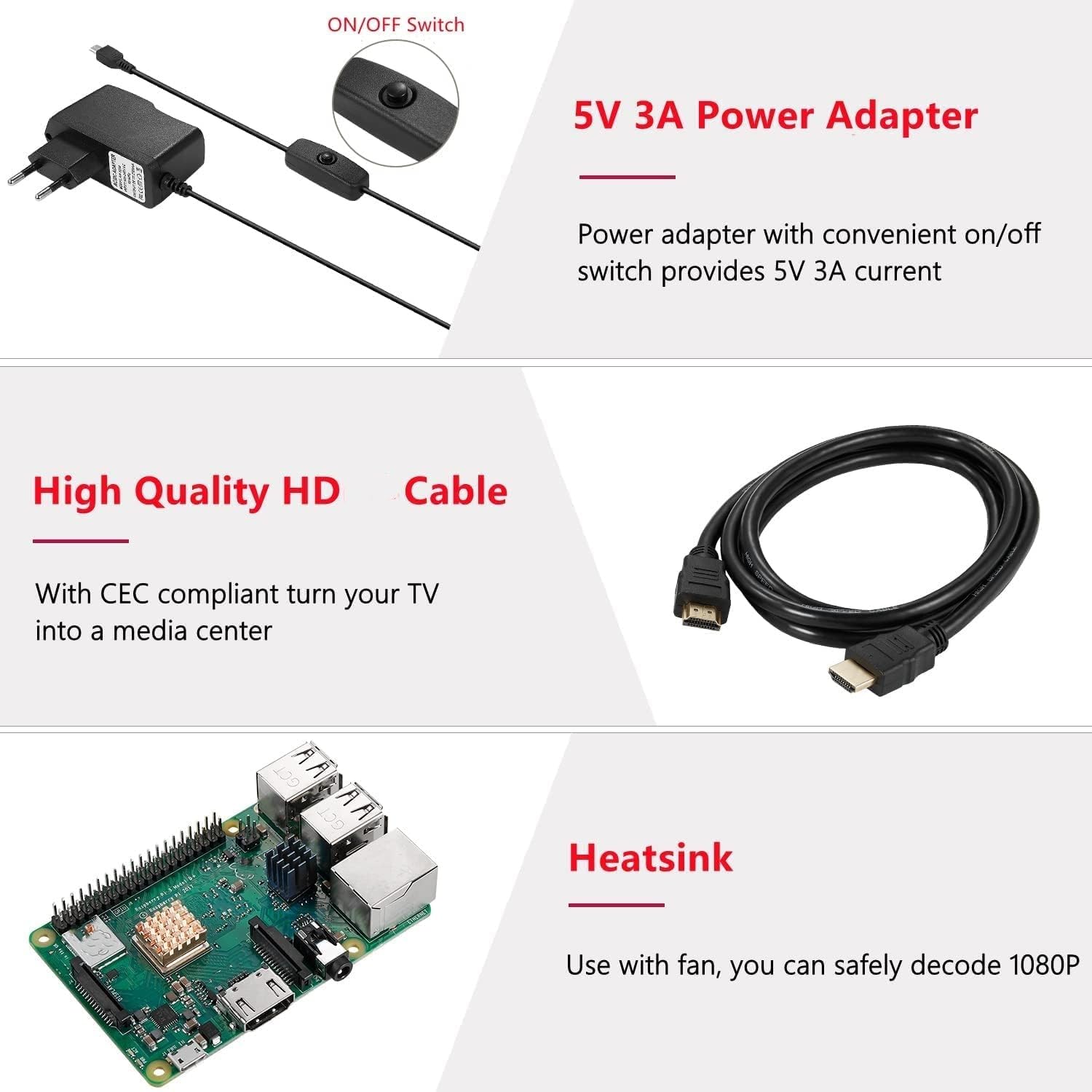 RasTech Pi 4 2GB Starter Kit 2GB RAM with 32GB Card 4 Copper Heatsink 2 HD Out Cable 5V 3A Power Supply with ON/Off Case Cooling Fan Card Reader Screwdriver