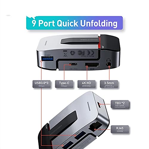SDFGH USB C HUB to -Compatible USB 3.0 USB HUB USB Splitter Combined RJ45 Holder 9 in 1 Type C HUB