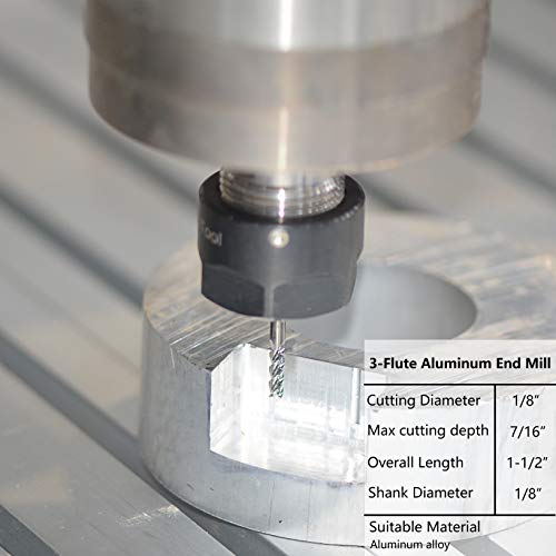 SpeTool 1/8 End Mills for Aluminum 3 Flutes CNC Spiral Router Bits for Aluminum Cut Non-Ferrous Metal Upcut 1.5 inches Long 5 Pieces