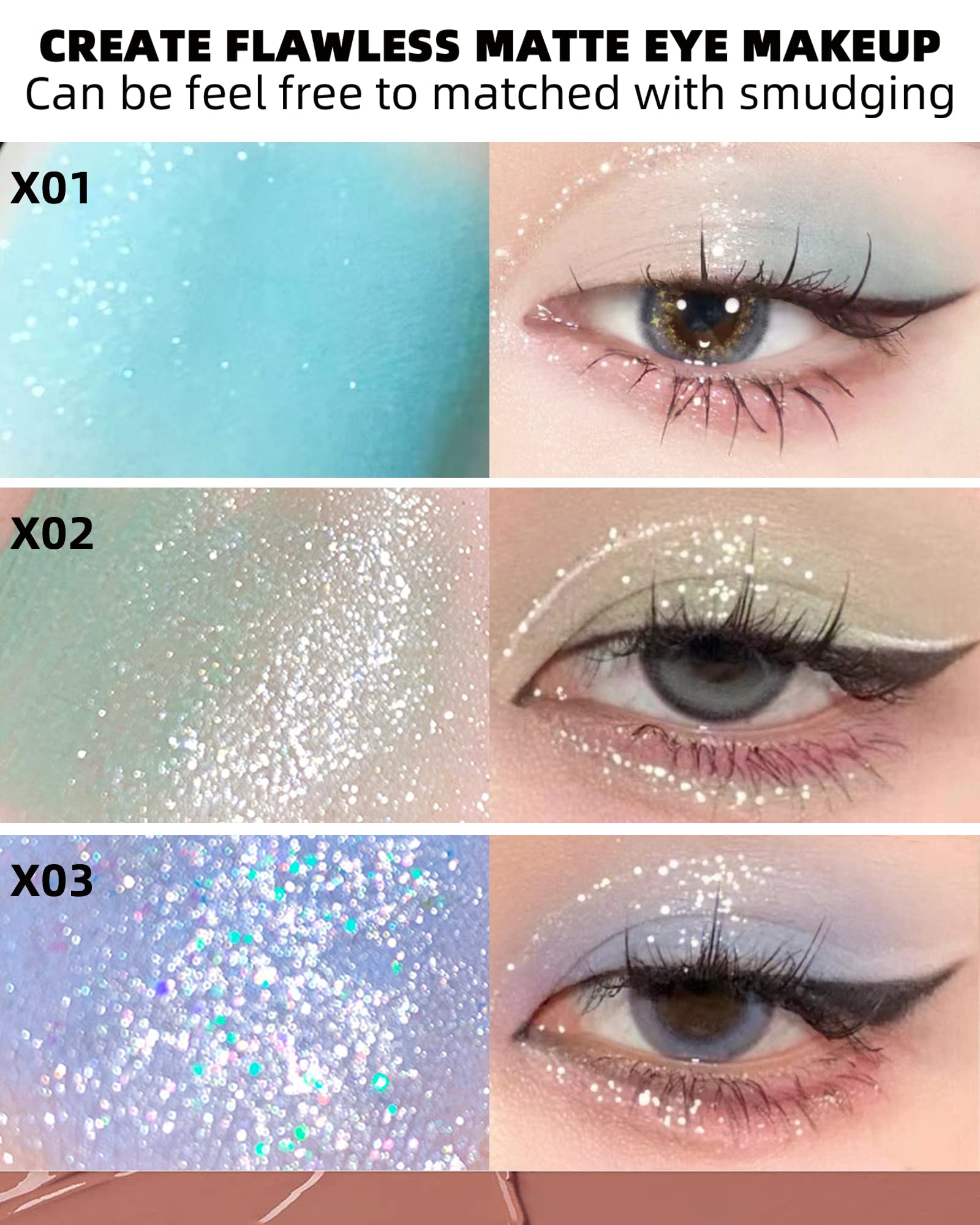 LYSdefeu 2 in 1 Long Lasting Glitter Liquid Matte Eye shadow, Green Blue Shimmer Liquid EyeShadow Kit β 3 Pcs High Pigmented Velvet Cream Eyeshadow Eyeliner Stick, Create Korean Eye Makeup