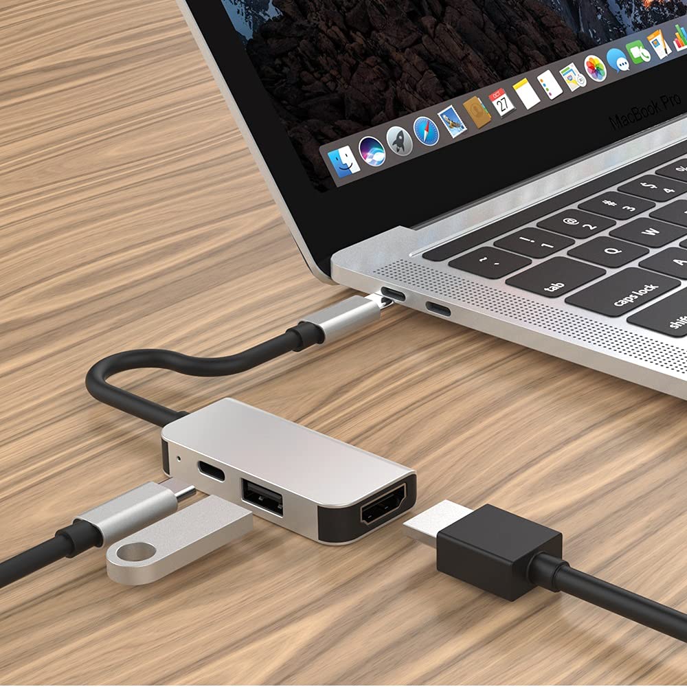 SDFGH USB Type C 3.1 to -Compatible USB 3.0 Dock Hub 3 in 1 USB C Adapter 4K Video PD Charge Converter