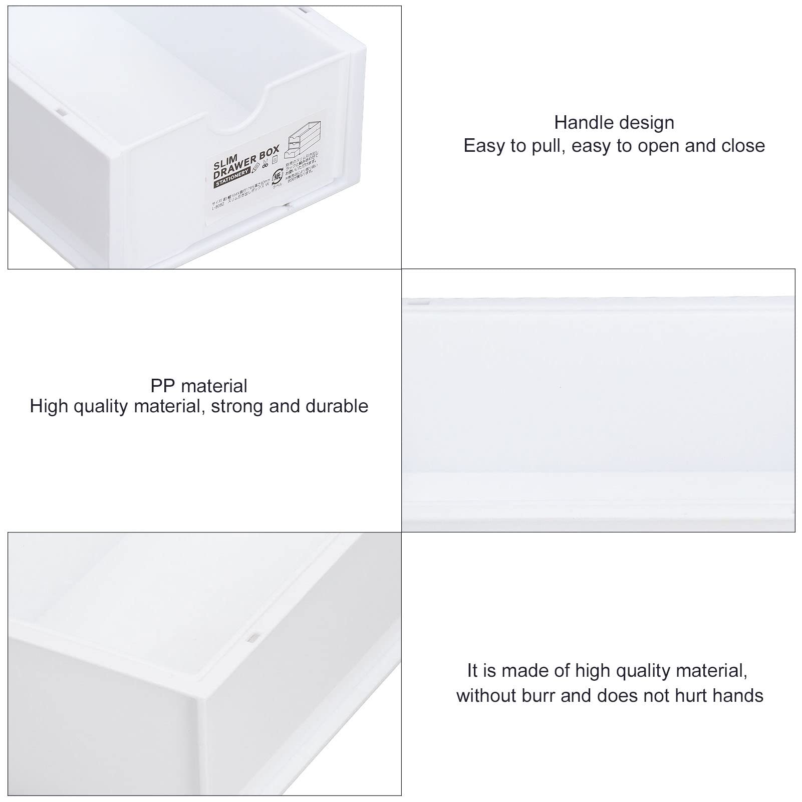 Storage Box Stackable PP Material Large Capacity Drawer Box for Office Home (White)