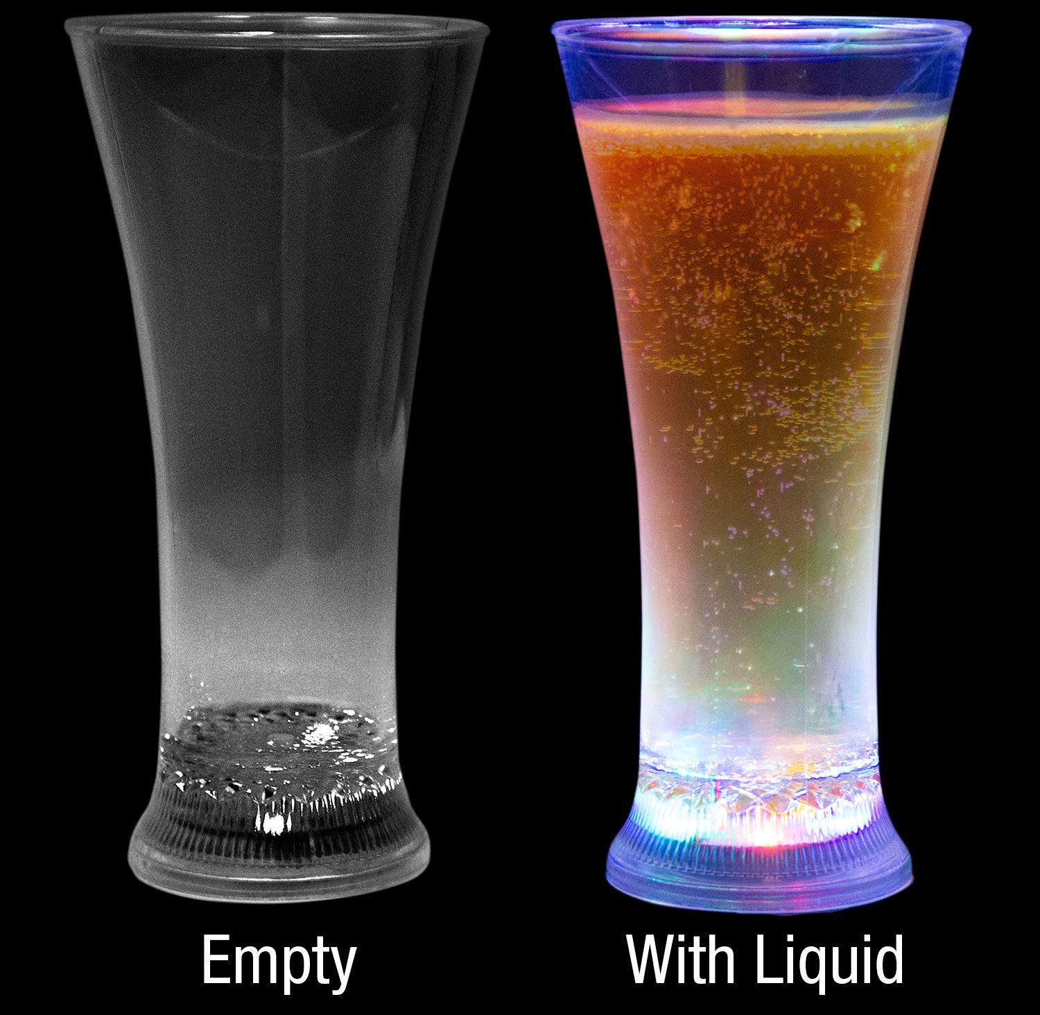 Liquid Activated Multicolor LED Pilsner Glasses ~ Fun Light Up Beer Glasses - 13 oz. - Set of 4
