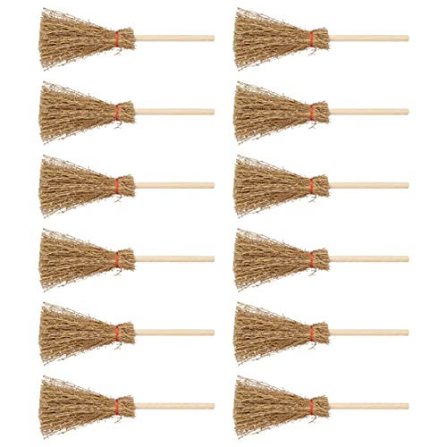 SEWACC 12pcs Tiny Broom Wizard Decor Witch Prop Pendantdant Witch Broomstick Decor Miniature Broom Halloween Ornaments Broom for Witch Toys Crafts Witches Prop Child Perfect Straw Wooden
