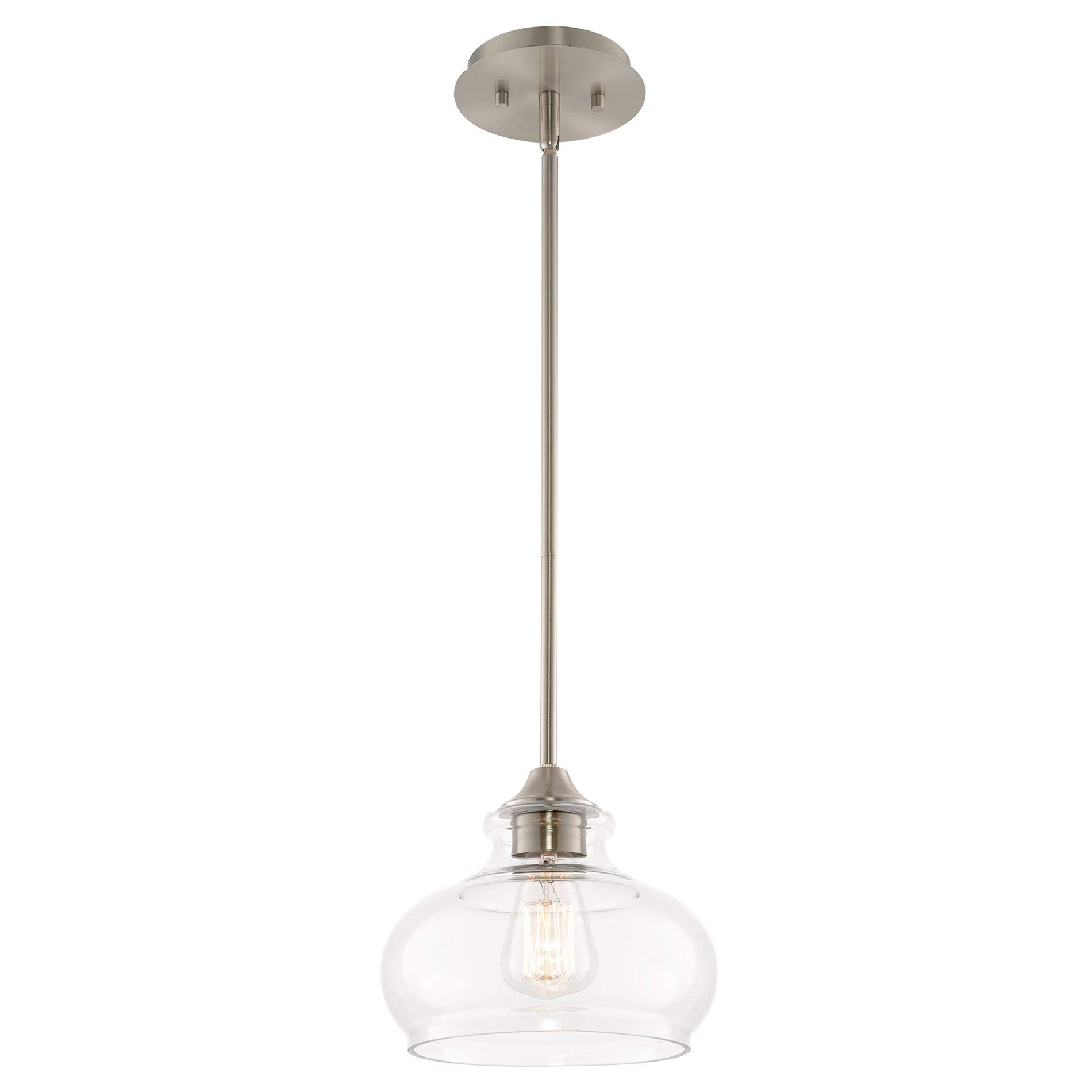 Kira Home Harlow 9" Modern Industrial Farmhouse/Schoolhouse/Rustic Pendant Light with Clear Glass Shade, Adjustable Hanging Height, Brushed Nickel Finish