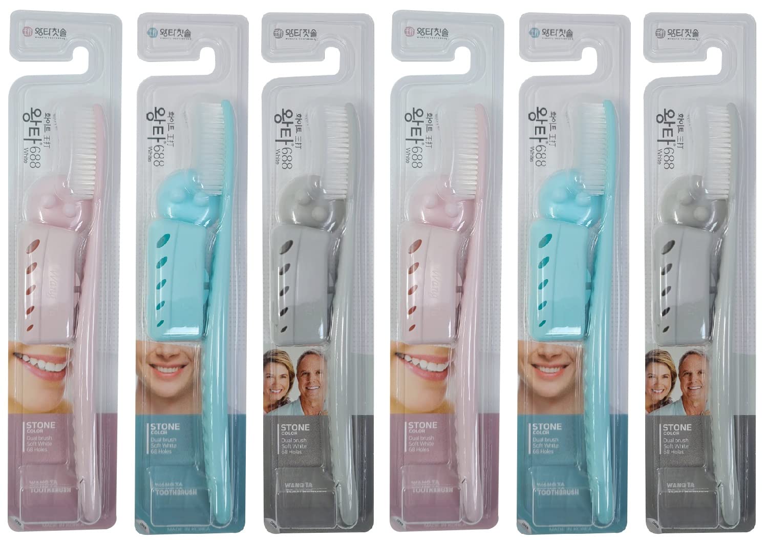 Samjung Wangta Soft Toothbrush, 6 Pack (Stone White) ā Best Manual Toothbrush for Maximum, Efficient Cleaning and Sensitive Gums and Teeth
