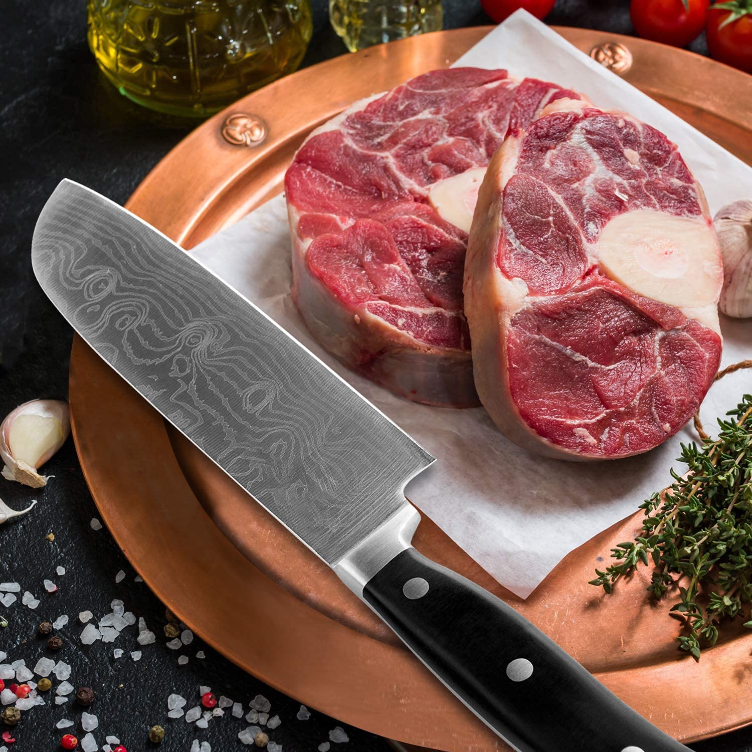 Mifiatin 5 Piece Knife Set with Wooden Box, Professional Kitchen Chef’s Knives, Chef Knife Set, Rust-proof For Home and Restaurant Use,Easy to clean