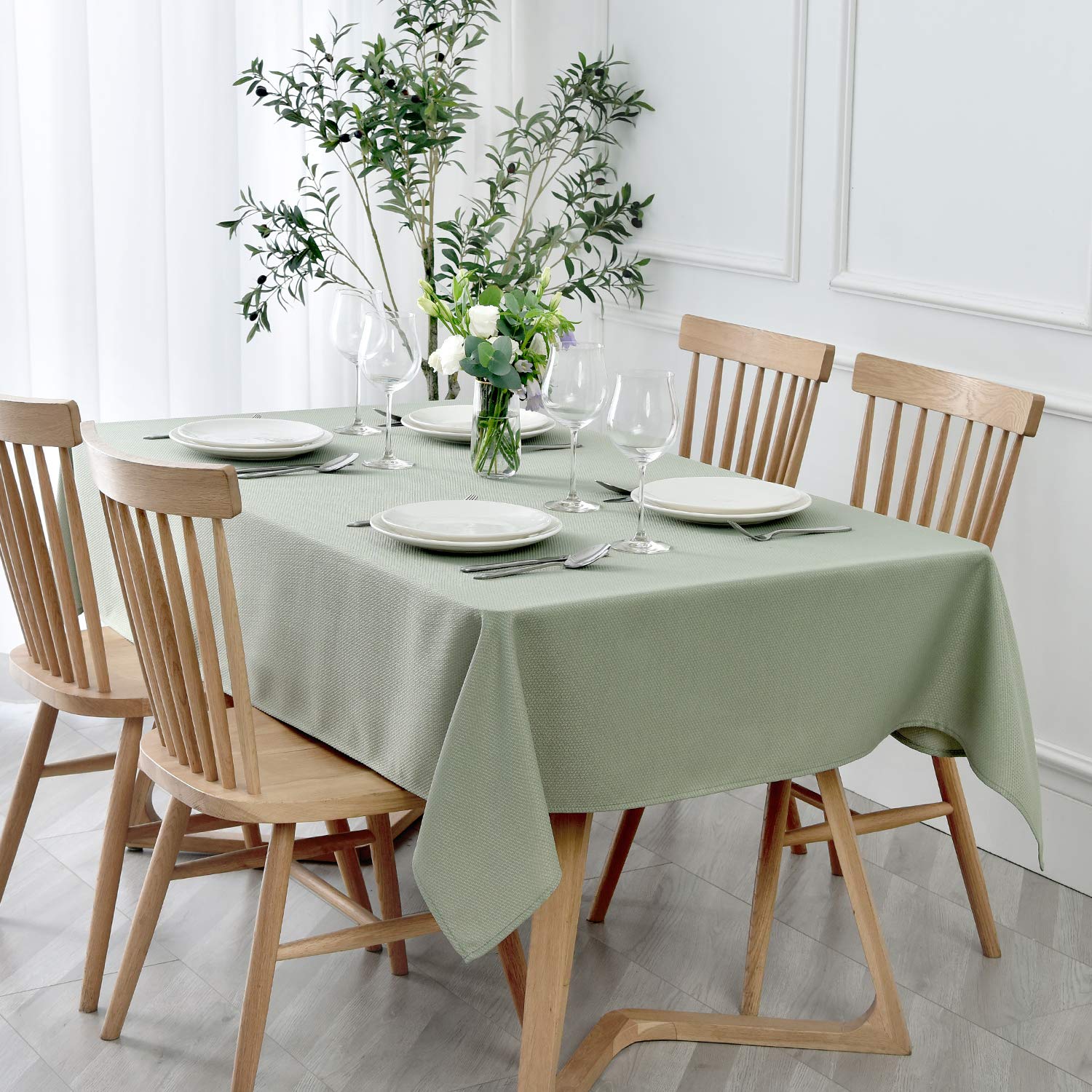 maxmill Textured Tablecloth Stain Resistant Waterproof and Wrinkle Resistant Washable Soft Table Cloth, Fabric Table Cover for Dining Room and Outdoor Use, Rectangle 60 x 120 Inch, Sage Green