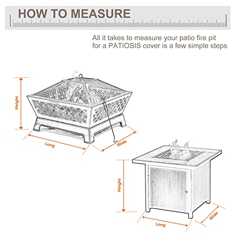 PATIOASIS Square Fire Pit Cover 32''L x 32''W x 24''H Heavy Duty 600D Outdoor Gas Fire Pit Table Covers Waterproof