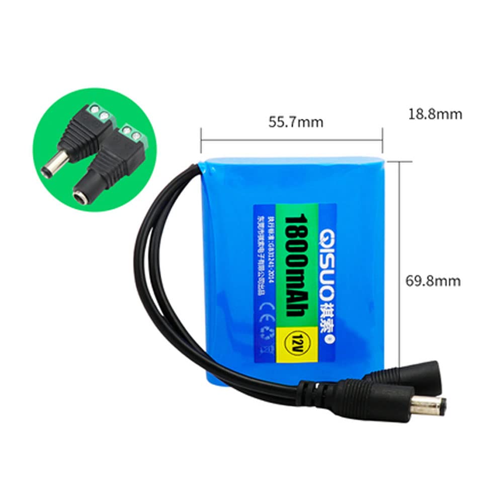 RCCONE DC 12V Universal Battery 1500-30000mAh Rechargeable Lithium Replacement Battery Pack with Plug for LED Light Bar Robotics Backup Power Supply (1800mAh Battery)