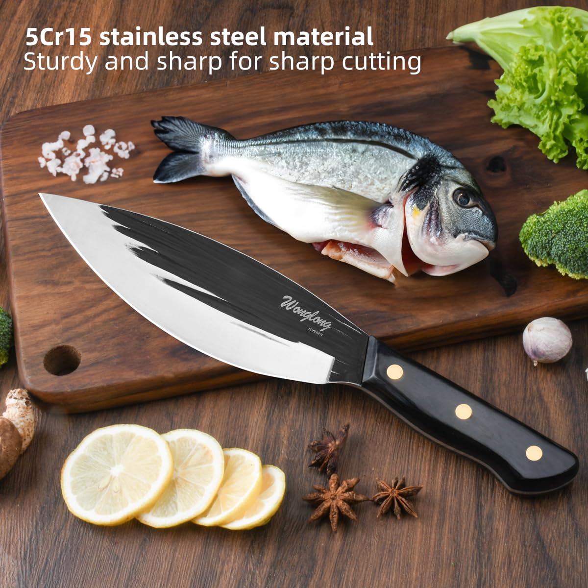 Wonglong Sharp Mouthed Large Fish Knife Slicing Knife Kitchen Knife Sharp Slaughter Fish Special Knife Meat Cleaver Seafood Market Aquatic Fish Knives Professional Kitchen Knife Fish Hunting Knife