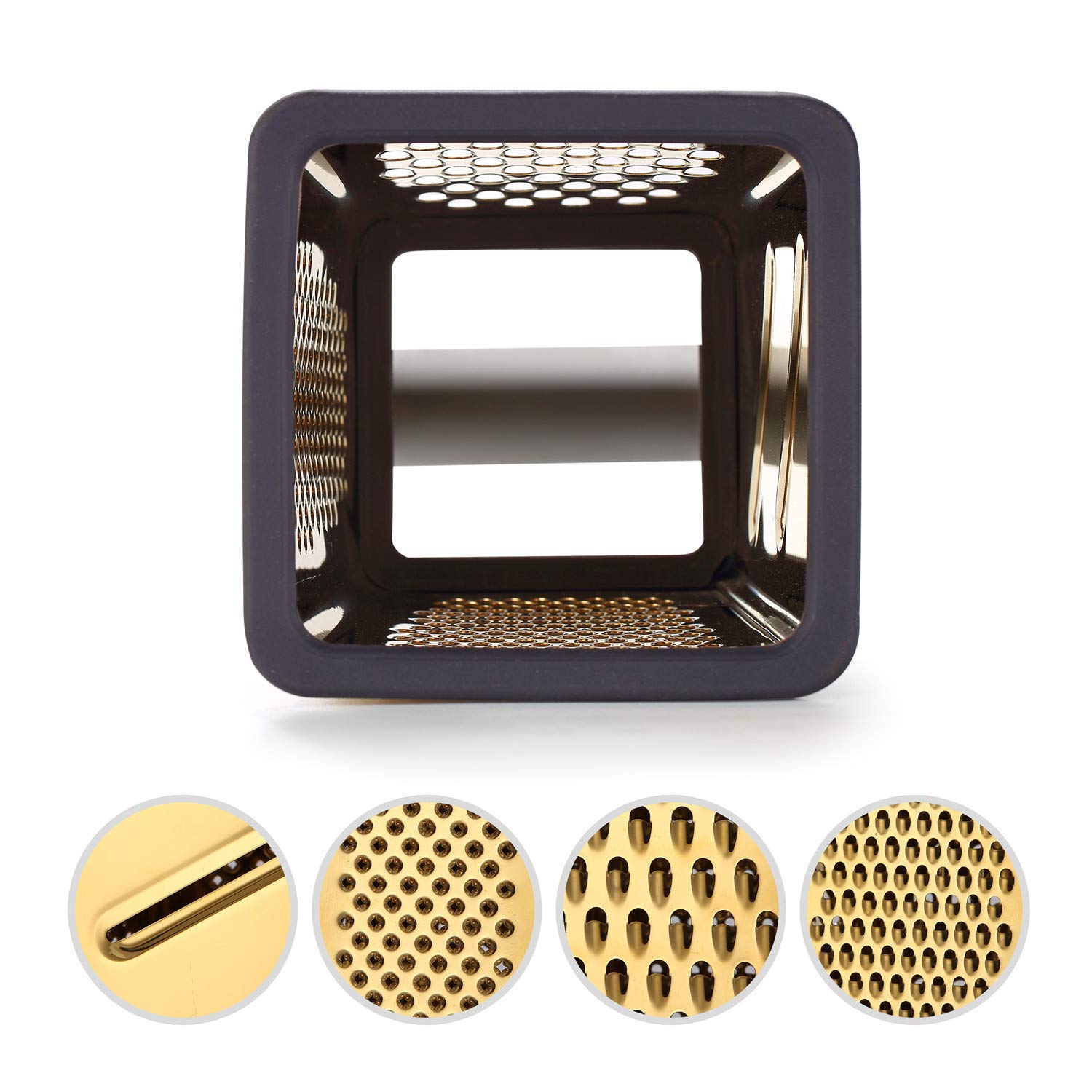 Marco Almond MA21 Golden Titanium Knives Block Set + KYA53 Titanium Box Grater Set