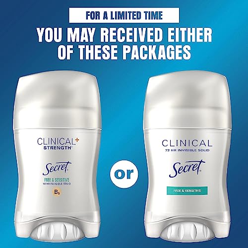 Secret Clinical Strength Invisible Solid Gel Antiperspirant and Deodorant for Women, Free & Sensitive, 1.6 oz (Pack of 3), Unscented
