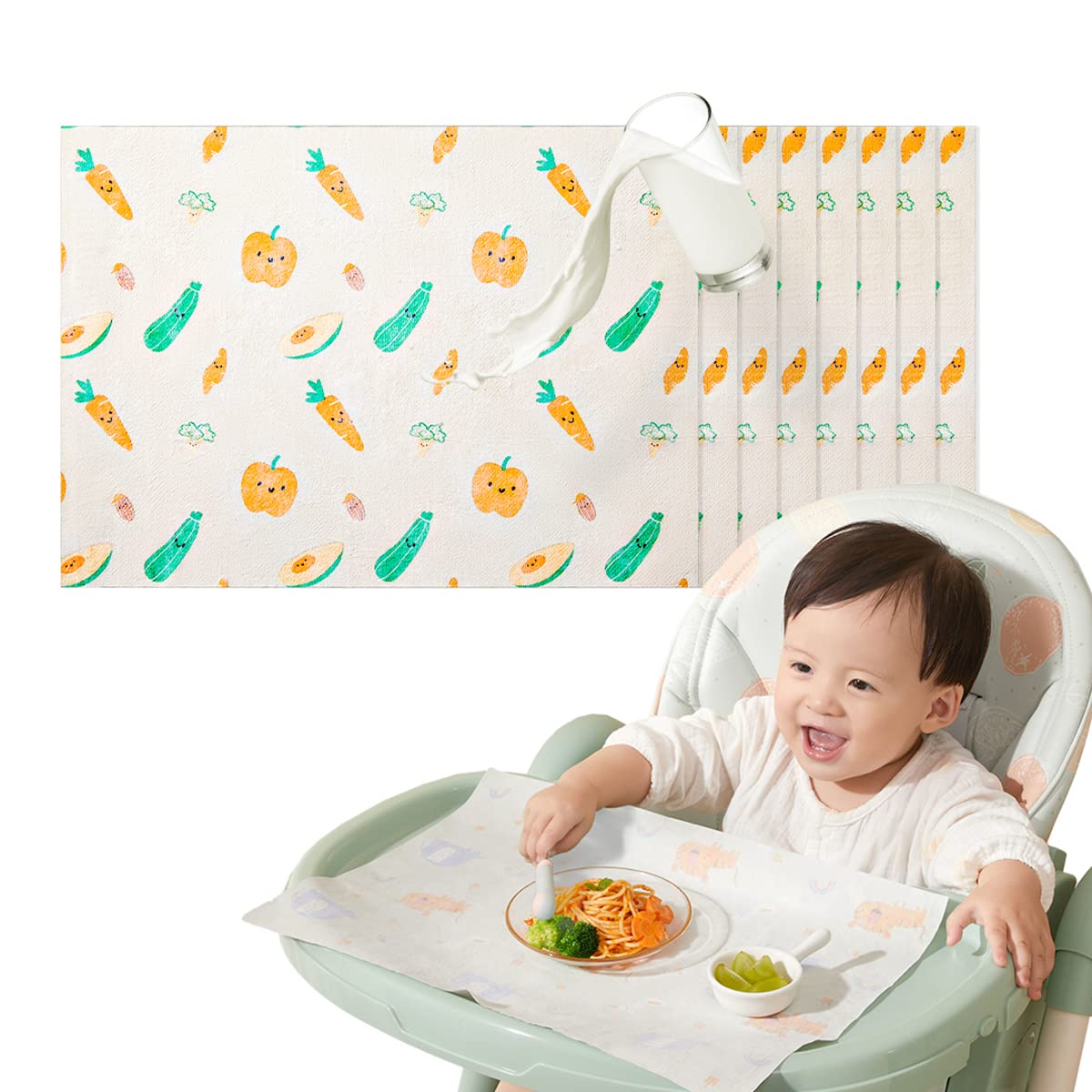 SEEDNUR Baby Disposable Placemat Stick-on Placemats 20 Pack for Baby & Kids, Restaurant Table Mats 12" x 16" Sticky Place Mats (Fruit)