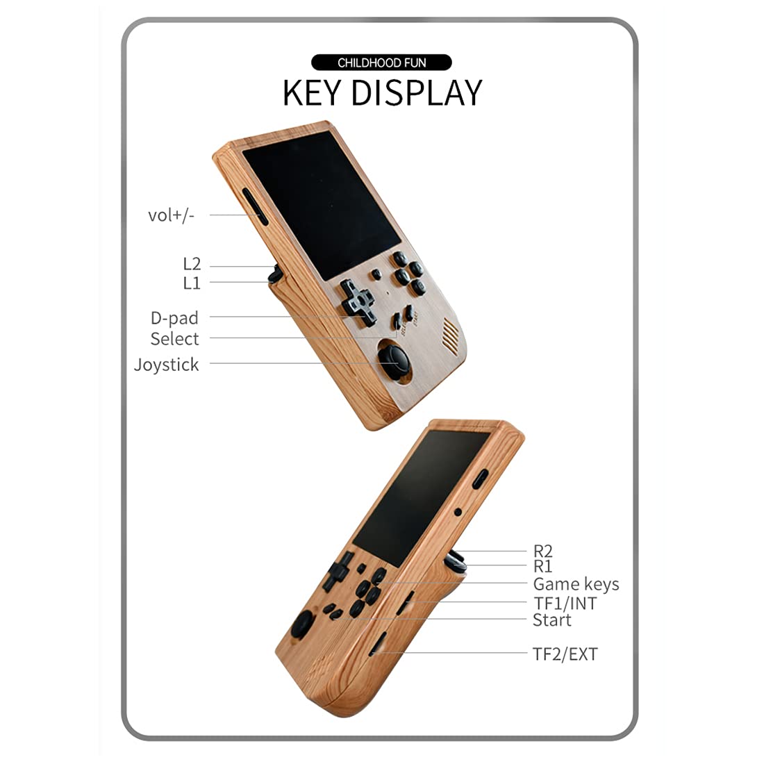 RAHEL RG351V 3.5-inch Retro Handheld Game Console for Kids and Adults, Mini HD IPS Screen Console Built-in 128G TF Card 10,000 Games - Grey