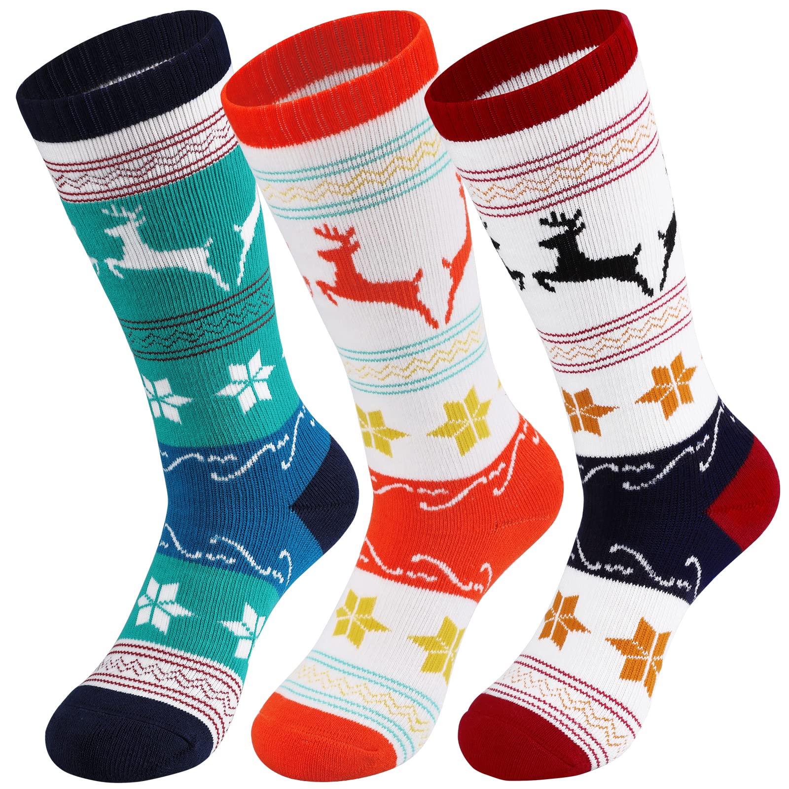 Kids Winter Ski Socks, Warm Socks for Boys Girls Skiing Snowboarding Ages 5-8 Years (S, Orange+Blue+Red)