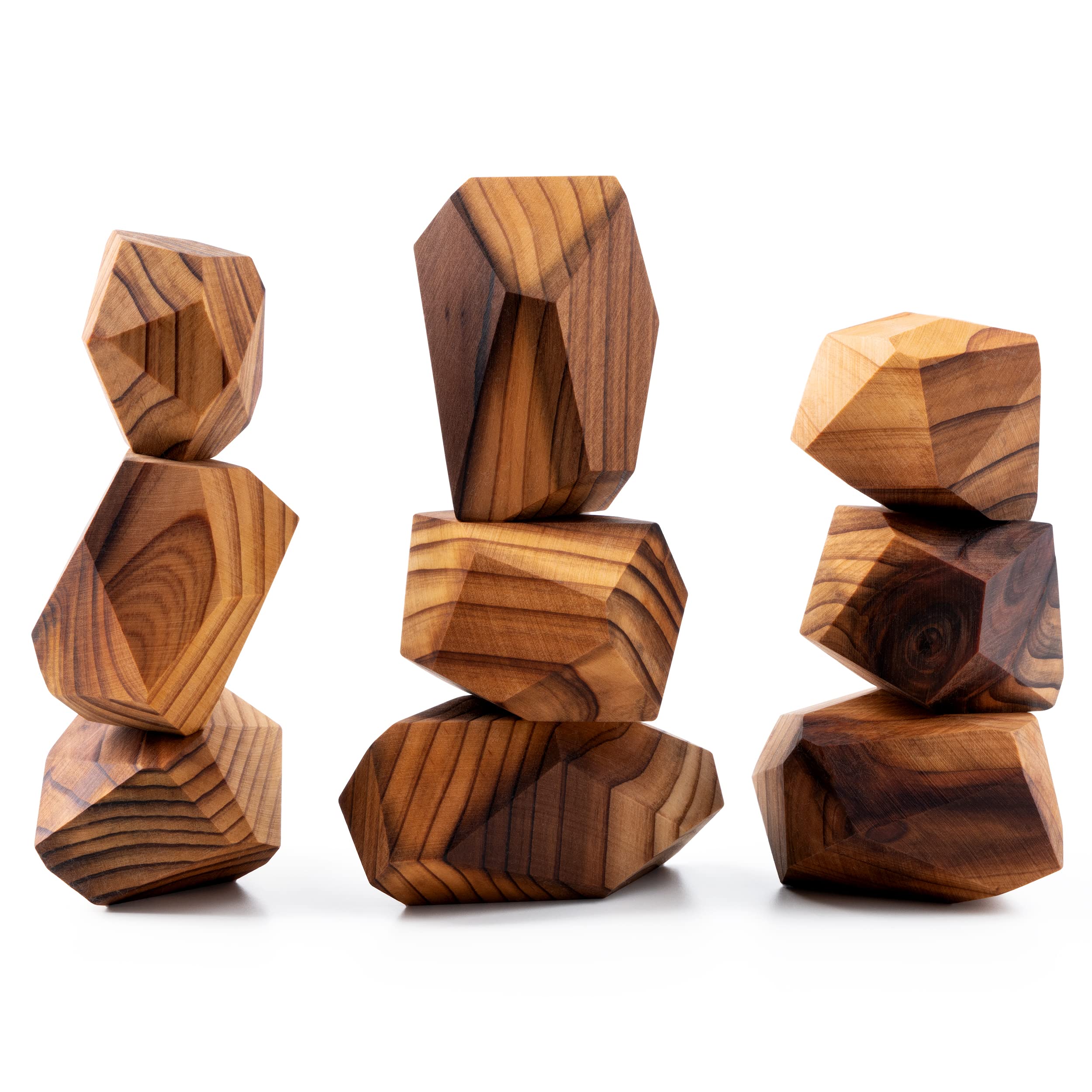 PERCHED Natural Cedar Stacking Rocks, Large Wooden Blocks, Montessori Puzzle Game, Toddler Toys For Classroom, Wood Balancing Stones Set (9 Pc)