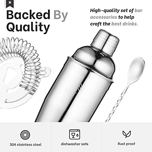 Mitbak Bartender Kit | 20-Piece Bar Accessories Set | Look Like A Pro With 25 OZ Cocktail Shaker Bottle, Strainer, Jigger, Steel Straws, Whiskey Stones & More | Excellent Gift