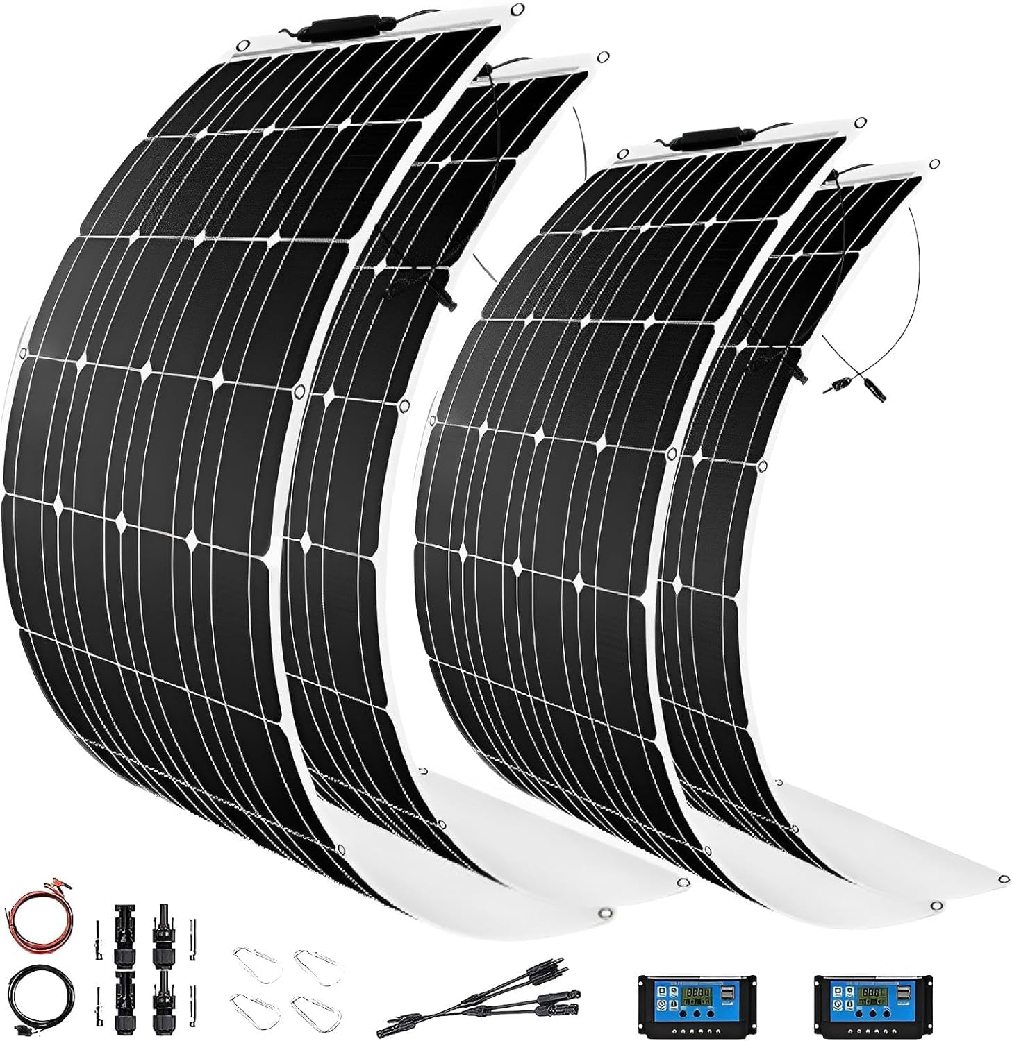 LOPMQRV 2400 Watt Solar Panel Kit, with 2pcs Charge Controller(40A) 4pcs 600 Watt Flexible Monocrystalline Solar Panel for 12-48V Battery Charging Car Battery Camper RV Yacht Battery Boat