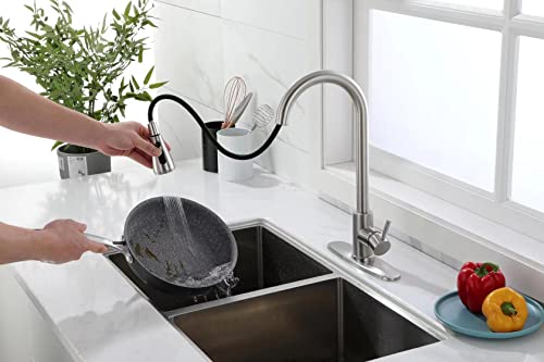Pull Down Kitchen Faucet Sprayer Head Replacement Part - Pull Out Sink Sprayer Replacement Nozzle, Kitchen Faucet Head Hose Spray Tap Spout Only for G1/2 Connector (Brushed Nickel)
