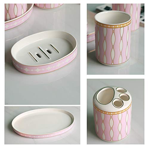 Liquid soap Box Ceramic Soap Dispenser Set Mug Toothbrush Holder Soap Dish and Practical Tray 6 Sets of Creative Fashion Wedding Housewarming Soap Bottle (Color : Blue) (Pink B)