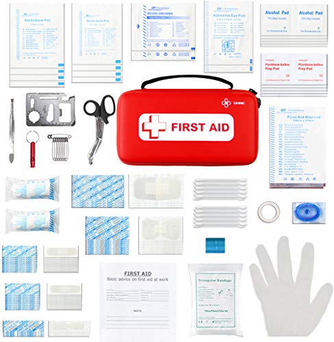 SHBC Small Travel First Aid Kit (152 Pieces) Compact Mini Waterproof Bag with Survival Medical Items for Car, Home, Travel, Hiking, Office, Outdoors, Boat, Camping, Workplace, and School.