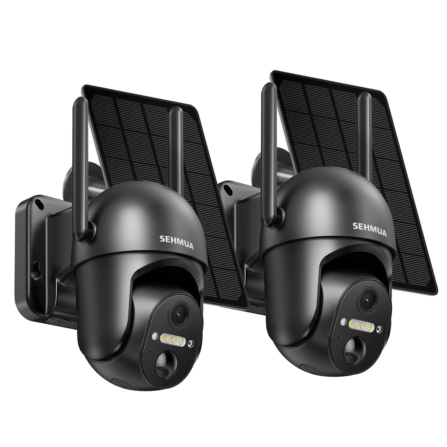 SEHMUA 2 Pack Outdoor Camera Wireless, 2K Solar Security Cameras Wireless Outdoor 360° View Battery Powered Camera, WiFi Home Security with Spotlight Color Night Vision, PIR Sensor