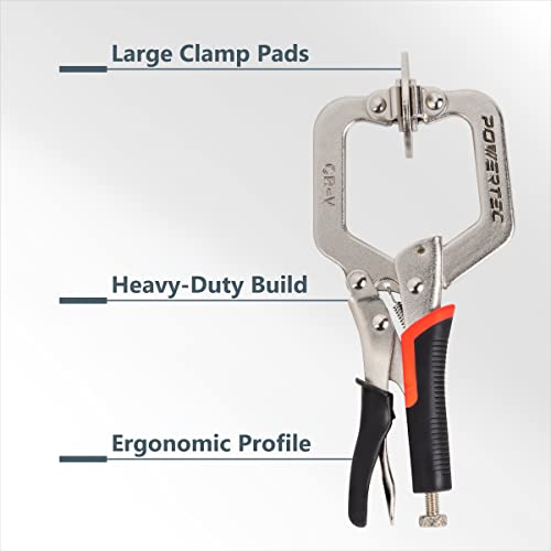 POWERTEC 71641 2-Inch, Face Clamps, C-Clamp with Ergonomic Grip and Adjustable Swivel Pads for Woodworking, Pocket Hole Joinery - 2PK