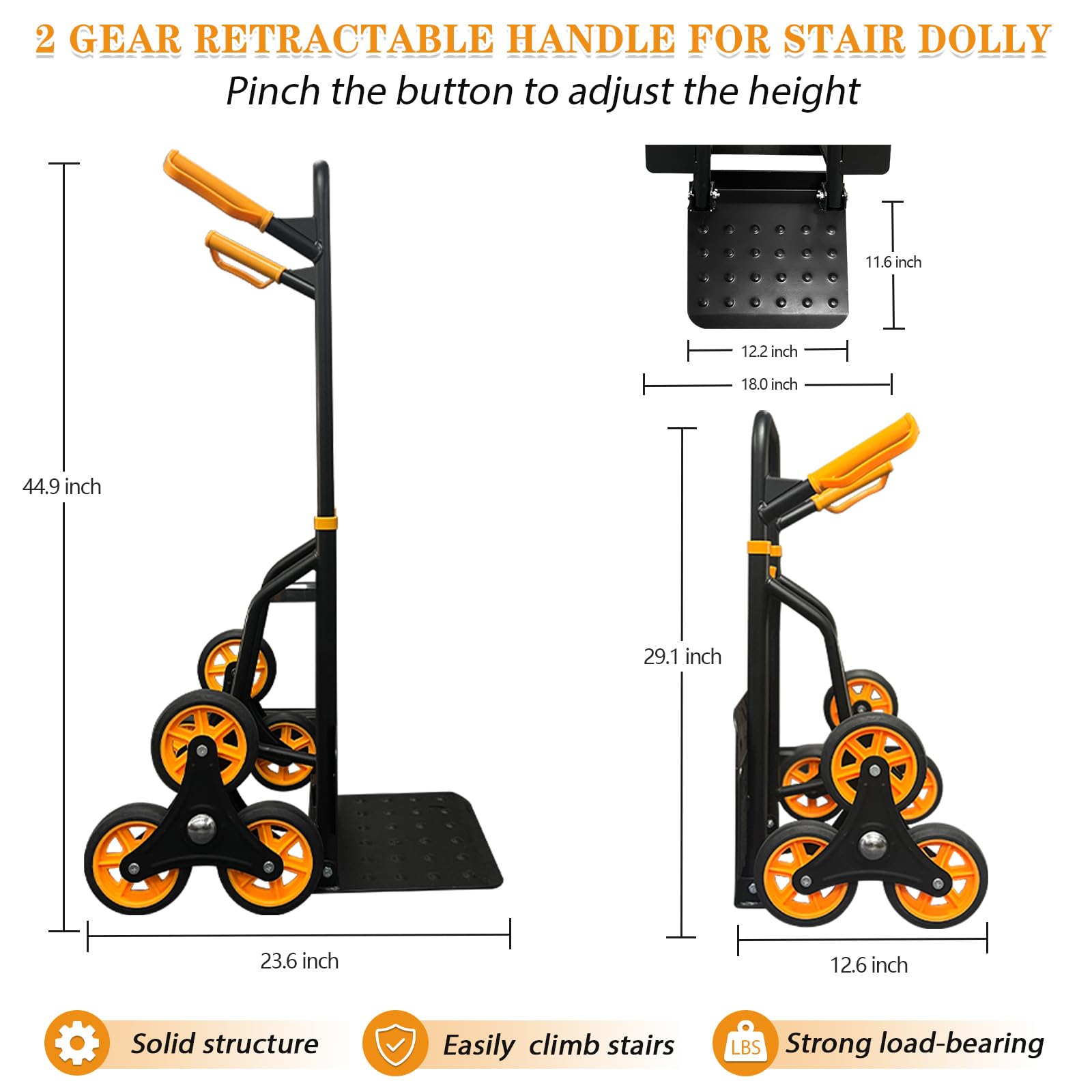 Stair Climbing Cart and Dolly,Heavy Duty Hand Truck 440 Lbs Capacity with Telescoping Handle and 6 Rubber Wheels for Shopping,Moving,Family,Office Use