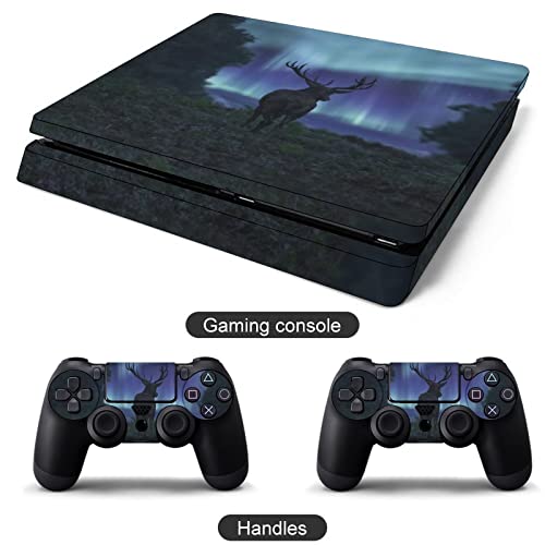 Red Deer Stag Stunning Northern Lights Sticker for P-S4 Controller Full Protective Skin Cover Design Wrap Decal Sticker Compatible with P-S4 Print