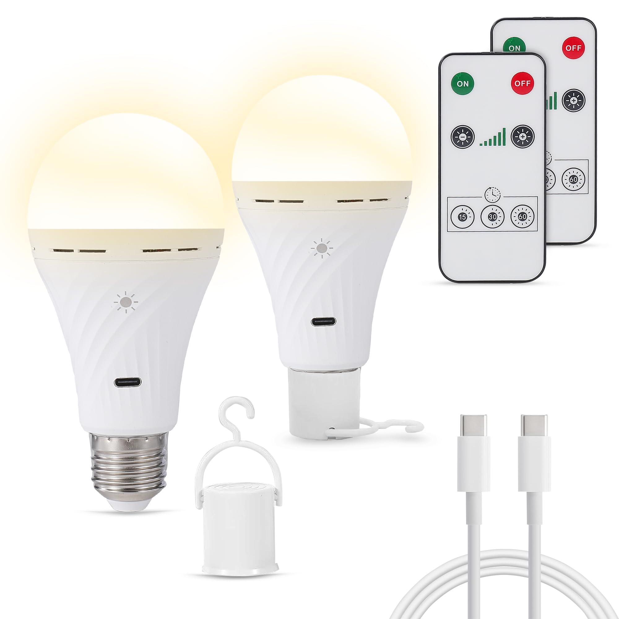 USB Rechargeable Light Bulbs with Remote, Dimmable and Timer, Wireless Light Bulbs no Plug for Lamp Refresh Long Lasting Battery Light, 2600MAH Battery Operated LED Bulbs for Home Power Outage, 900LM