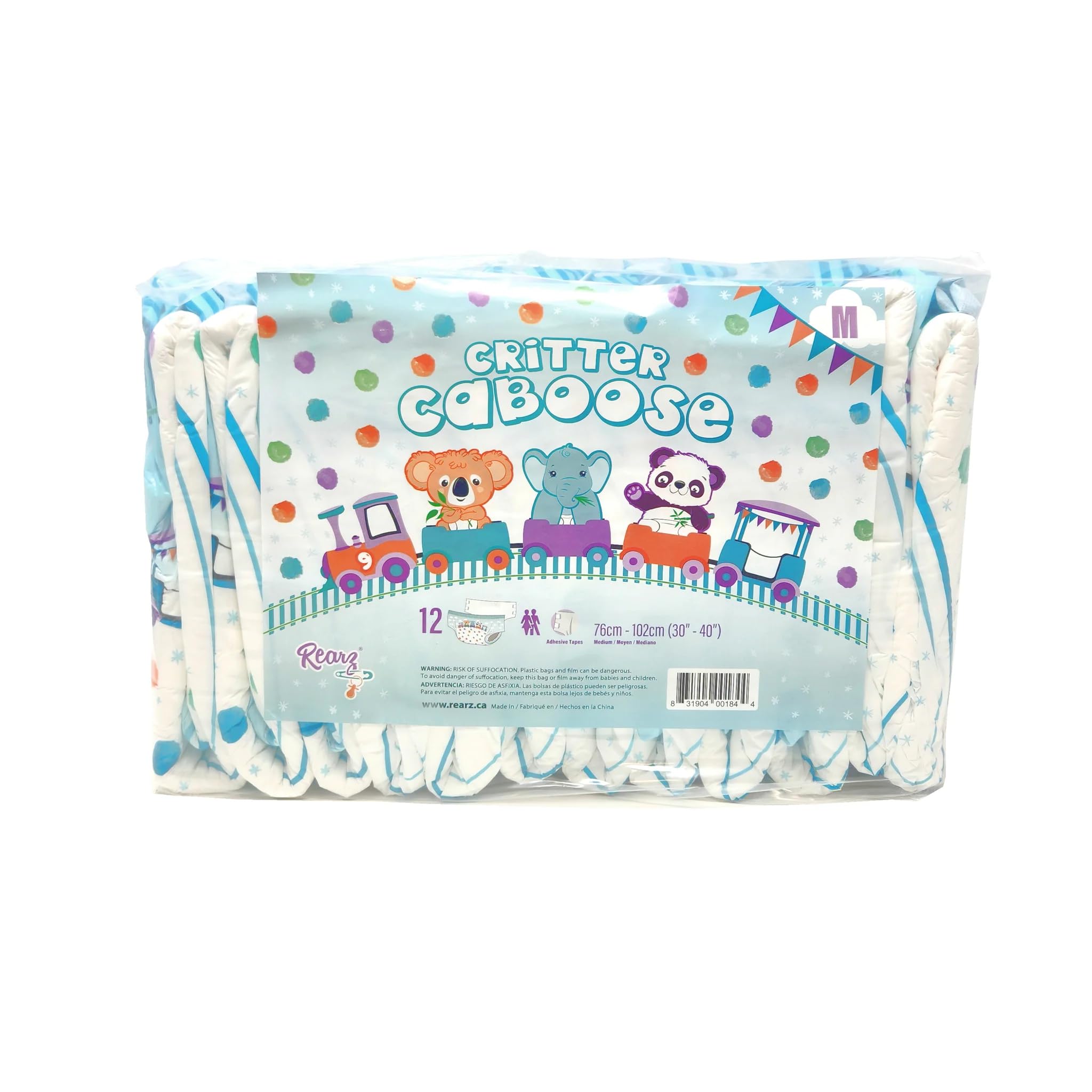 Rearz - Critter Caboose Brief Adult Printed Diapers - 12 Pack - 11000ml (Large)
