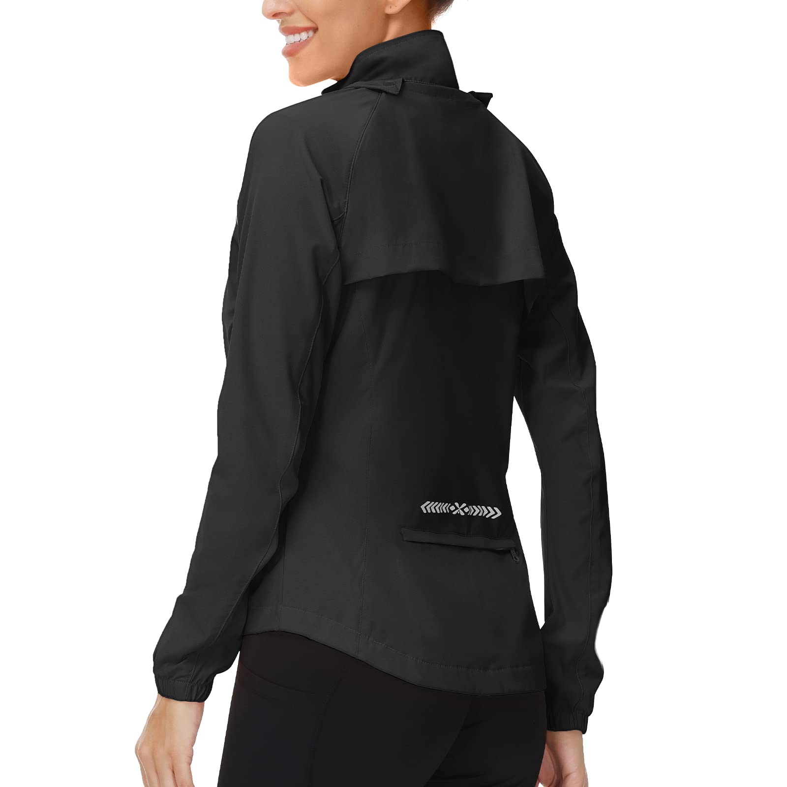 MOHEEN Women's Cycling Jackets Windbreaker Waterproof Reflective Packable Running Biking Golf Hiking Rain Jacket Coat(Black-XS)