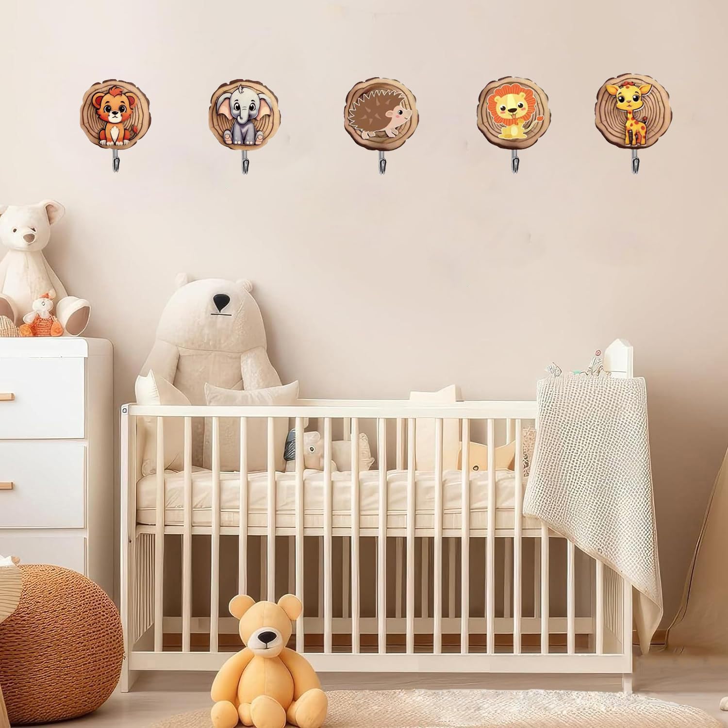 Vamotto Wooden Animal Wall Hooks, 6-Pack Self Adhesive Coat Hooks Hanging Wall Mounted Hooks for Coats, Towels, Hats,Backpack, Robe, Purse,Decorative Farmhouse