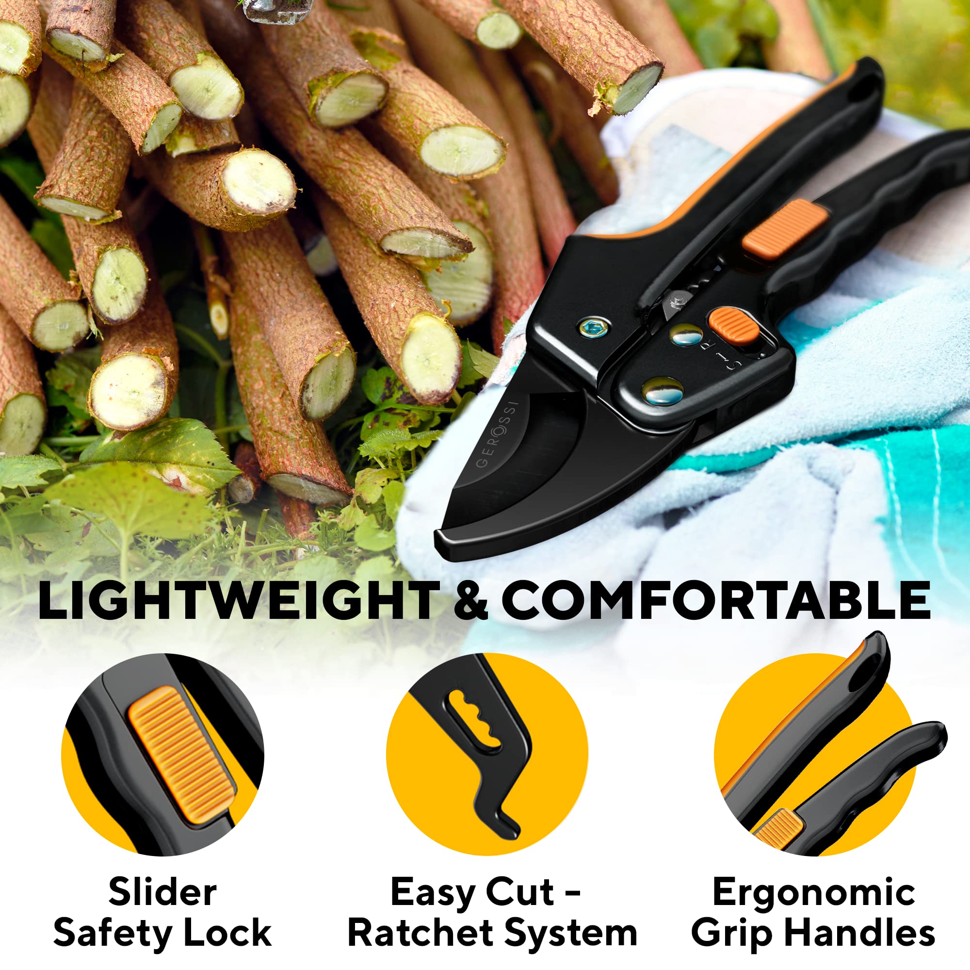 Ratchet Pruning Shears for Gardening Heavy Duty - Increases Cutting Power 3x - Perfect Ratchet Pruners for Weak Hands & Arthritis- 8β Anvil Garden Clippers - w/Extra Sharp Blade for Effortless Cutting