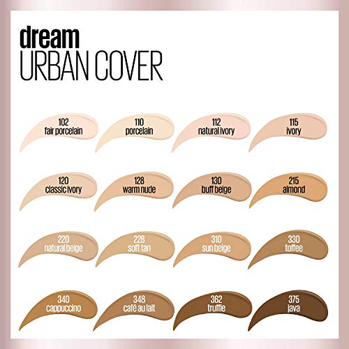 Maybelline Dream Urban Cover Flawless Coverage Foundation Makeup, SPF 50, Natural Beige