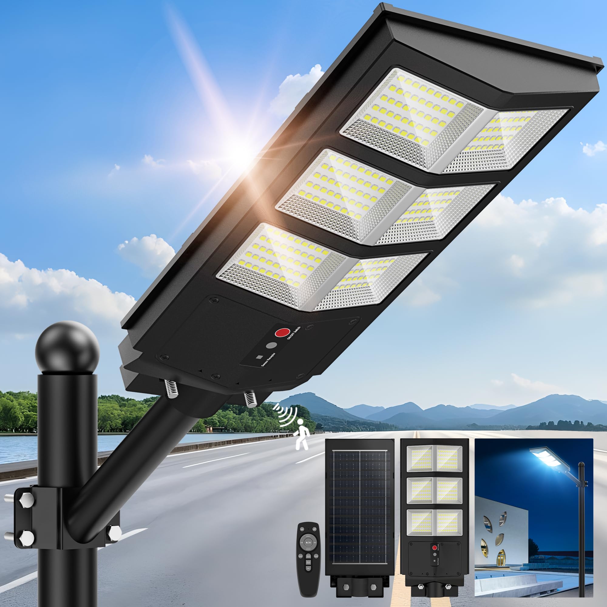 Sunwish 6000W Wide Angle Solar Street Light+2000W Solar Street Lights Outdoor Commercial Dusk to Dawn