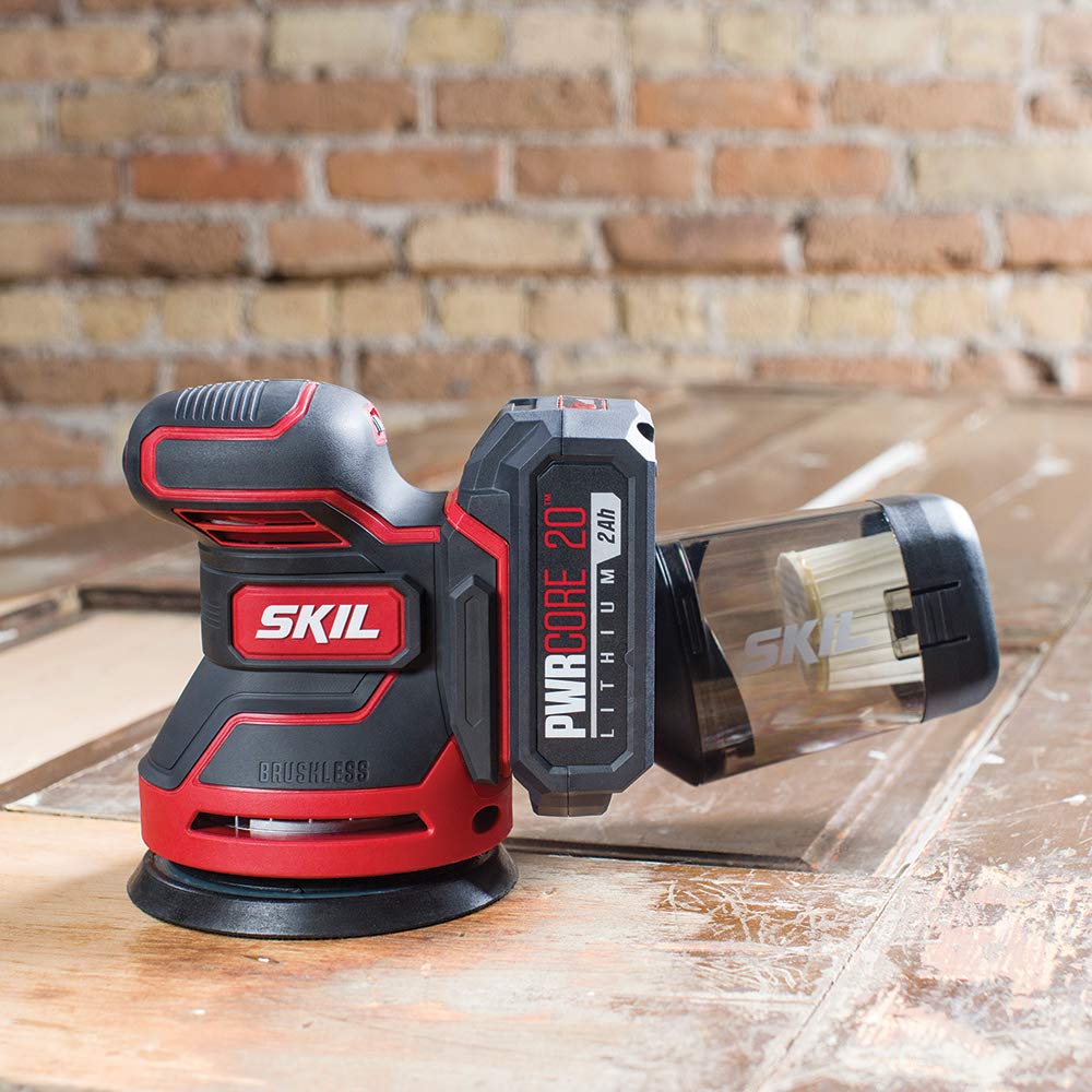 SKIL PWRCore 20 Brushless 20V 5-Inch Random Orbital Sander, Includes 2.0Ah Lithium Battery and PWRJump Charger - SR660302