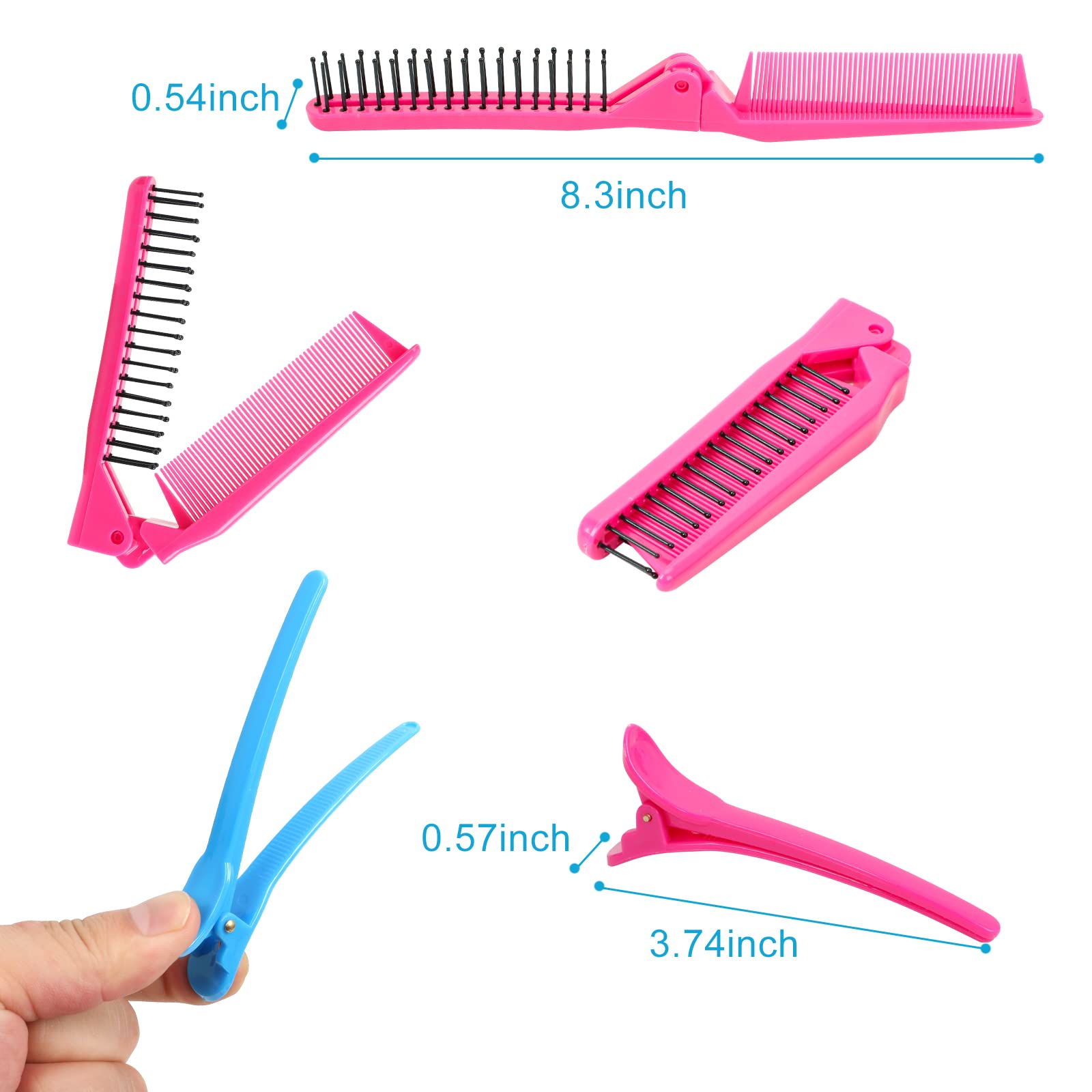 Self Grip Hair Rollers Set,Salon Hair Set, with Lovely Patterned Hair Dressing Curlers (Large, Medium, Small), Folding Pocket Comb, Duckbill Clips, Blue, 25 Piece Set