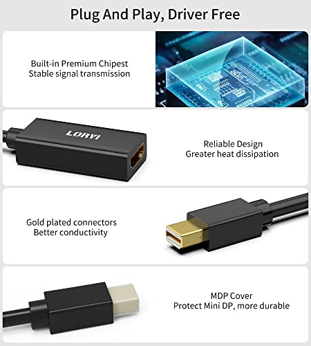 Loryi Mini Displayport to HDMI Adapter, Mini DP to HDMI Adapter 4K@30Hz, Compatible for Thunderbolt 2, MacBook Pro, MacBook Air, Mac Mini, Microsoft Surface Pro 3/4, Monitor, Projector and More