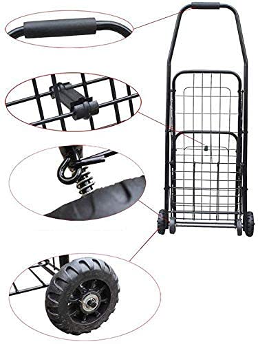 Shopping Trolley on Wheels Multi Function Shopping Cart Portable Folding Wrought Iron Trolley Luggage Trailer Special Spray Treatment Intimate Basket Buckle Storage Hand Trucks,Black,88Cm