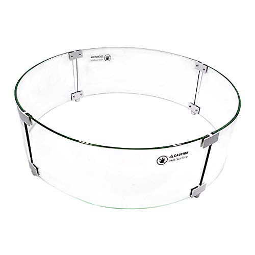 Skyflame 24" Round Fire Pit Glass Wind Guard, Thick & Clear Tempered Glass Flame Shield with Bracket & Feet, Fit for Outdoor Propane/Natural Gas Fire Pit/Table