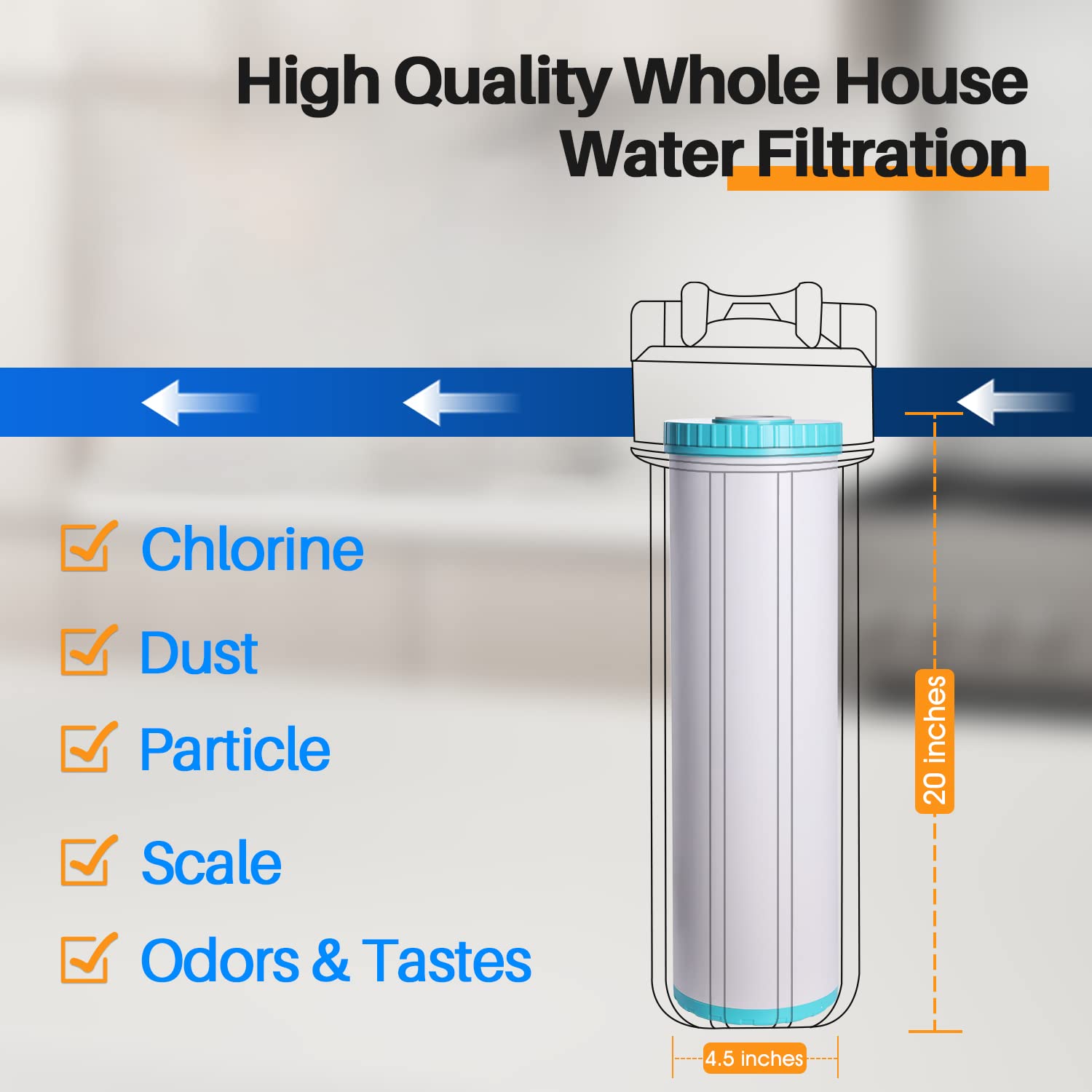 PUREPLUS 5 Micron 20" x 4.5" RFN20BB-C Whole House Granular Activated Carbon Water (GAC) Filter Replacement Cartridge, 1 Pack
