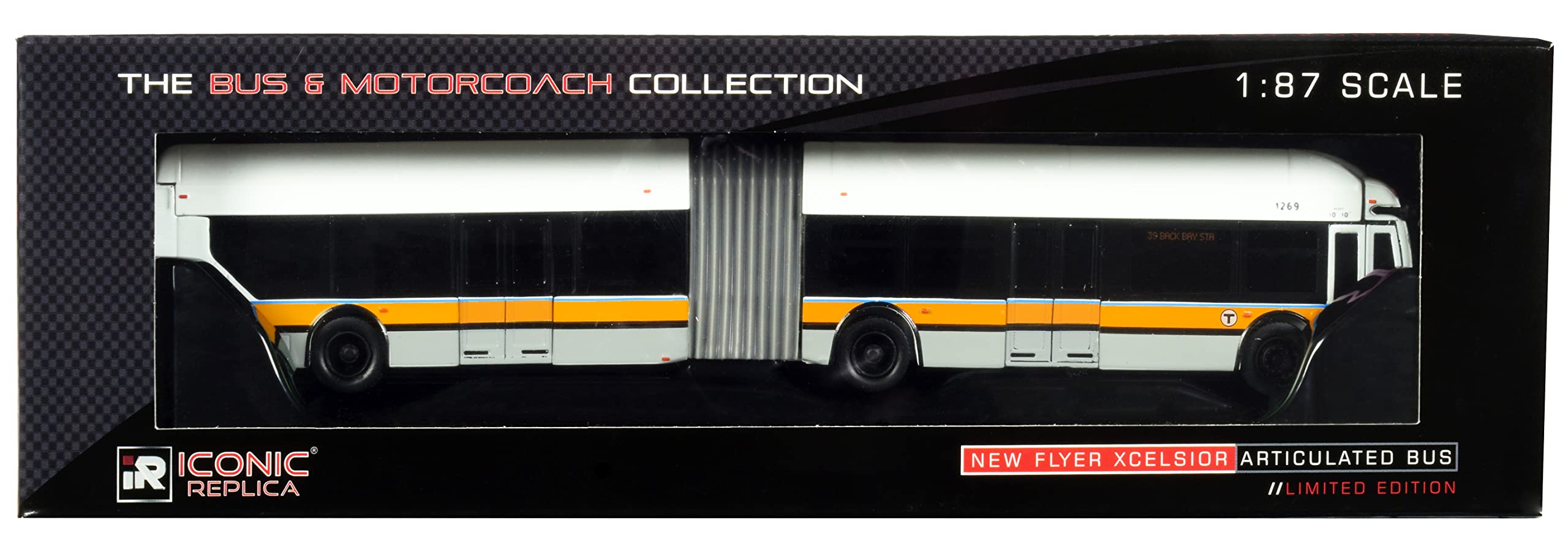 New Flyer Xcelsior XN-60 Aerodynamic Articulated Bus #39 "MBTA Boston White w/Stripes 1/87 (HO) Diecast Model by Iconic Replicas 87-0334