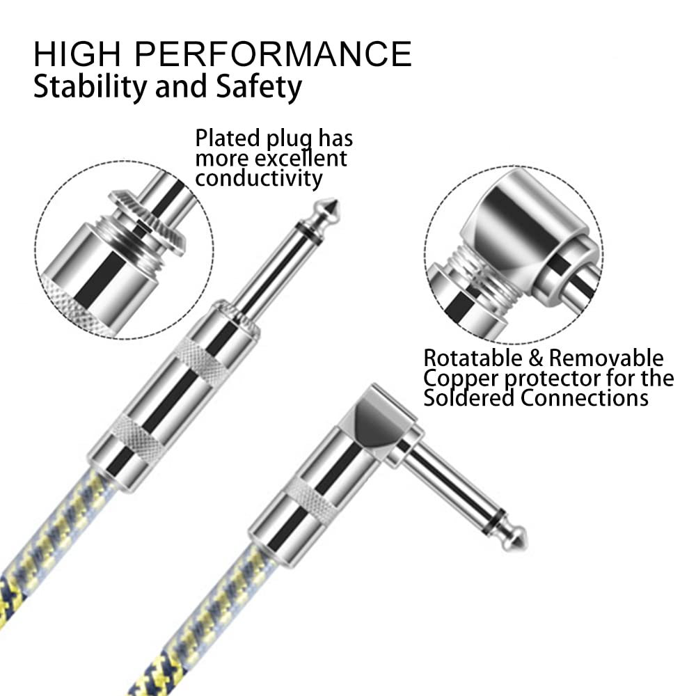 SDYQD Guitar Cable 10 ft - 1/4 Inch Right Angle Gold Instrument Cable - Professional Quality Electric Guitar Cord and Amp Cable - Electric Instrument Cable Pro Audio