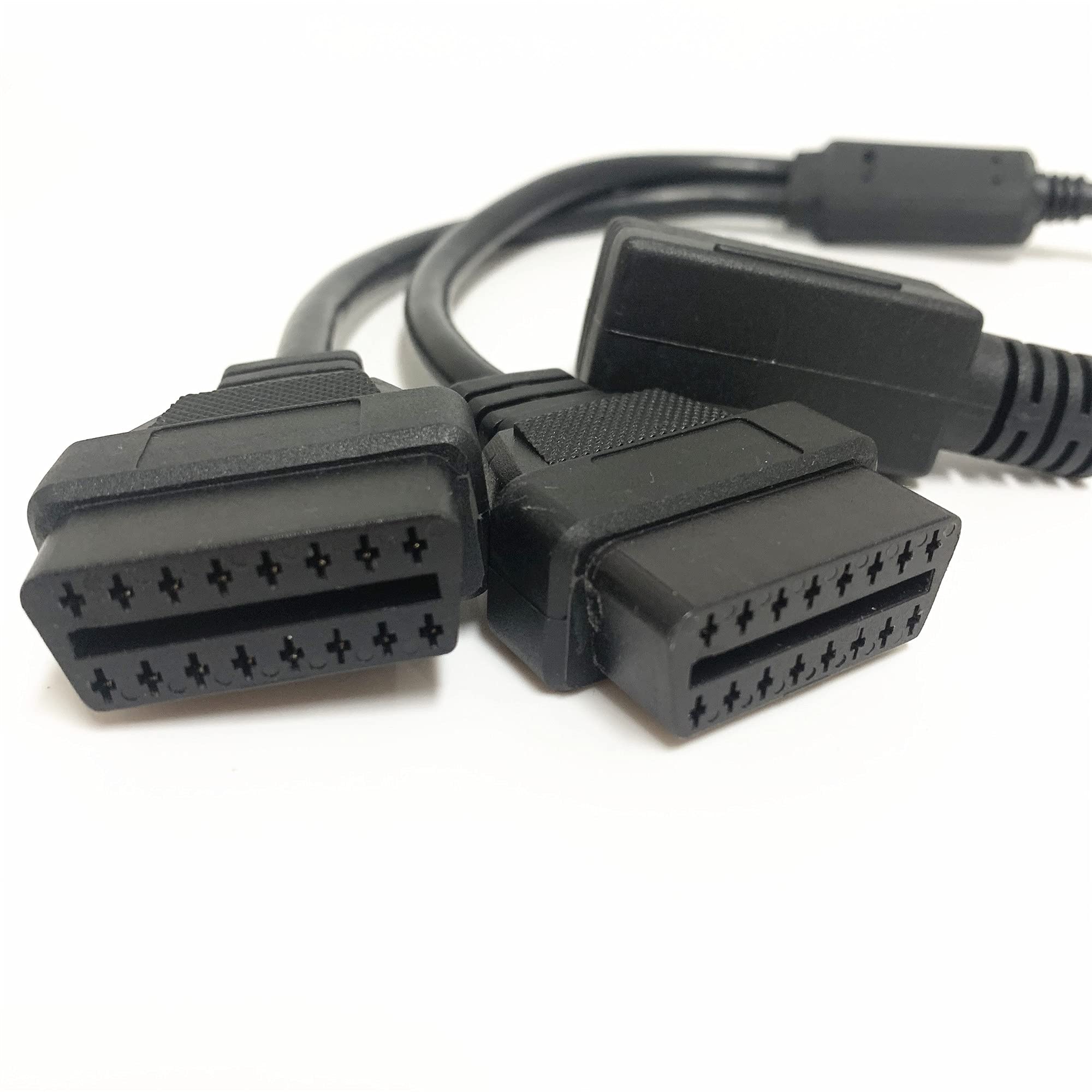 LITEMATIRA OBD2 OBDII 16 pin Diagnostic Extender Y Splitter Cable, Right Angle Car Male to Dual Female Extension Cord, 20 Inch
